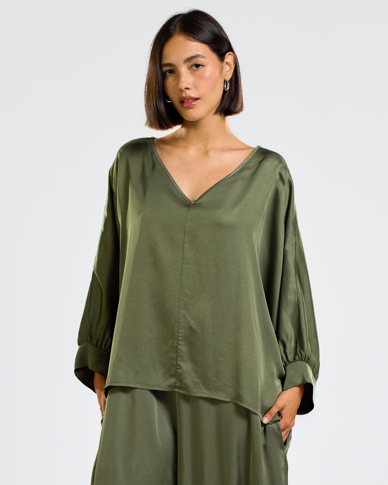 NEW | Eliza Satin Blouse | Khaki – JAKI