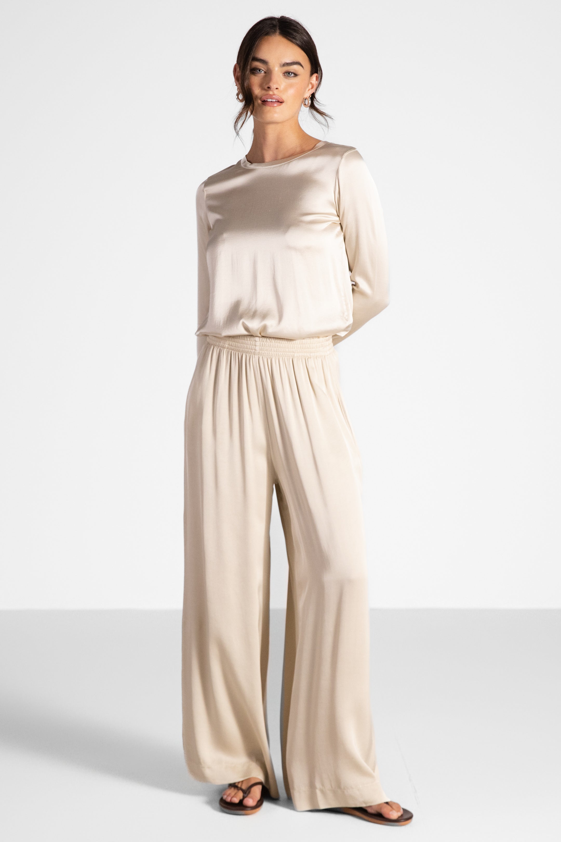 Daisy Elastic Waist Satin Pants | Cream – JAKI