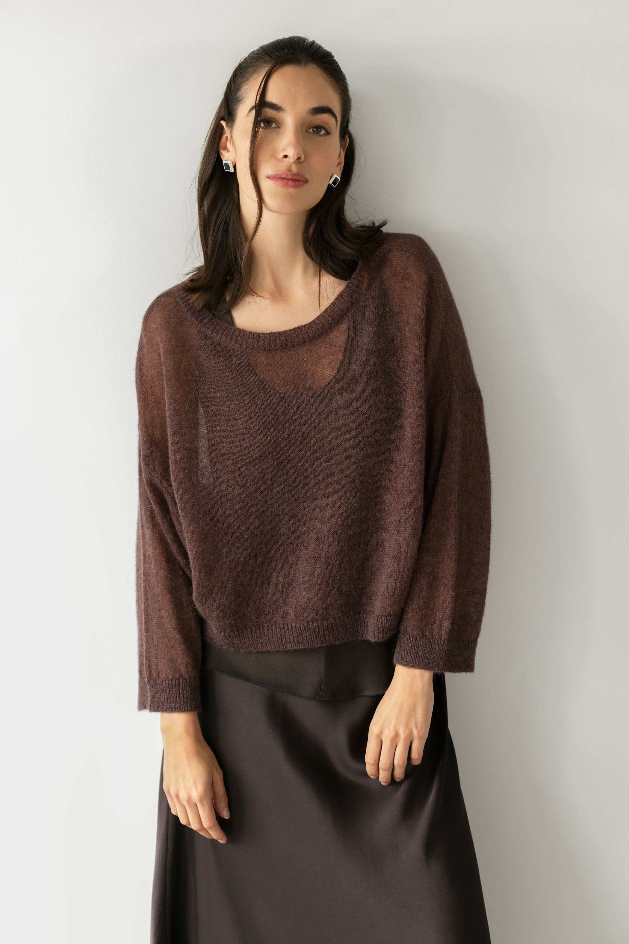 Willow Boxy Sheer Sweater | Espresso Brown | Alpaca Blend – JAKI